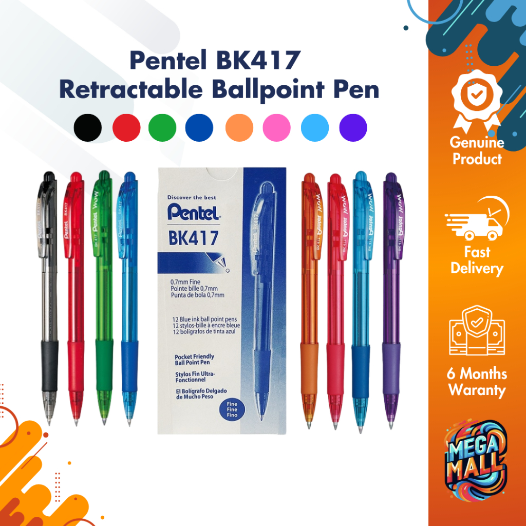 Pentel Eco-Friendly Ballpoint Pen - BK417 Energize-X, 8 Colour Variants ...