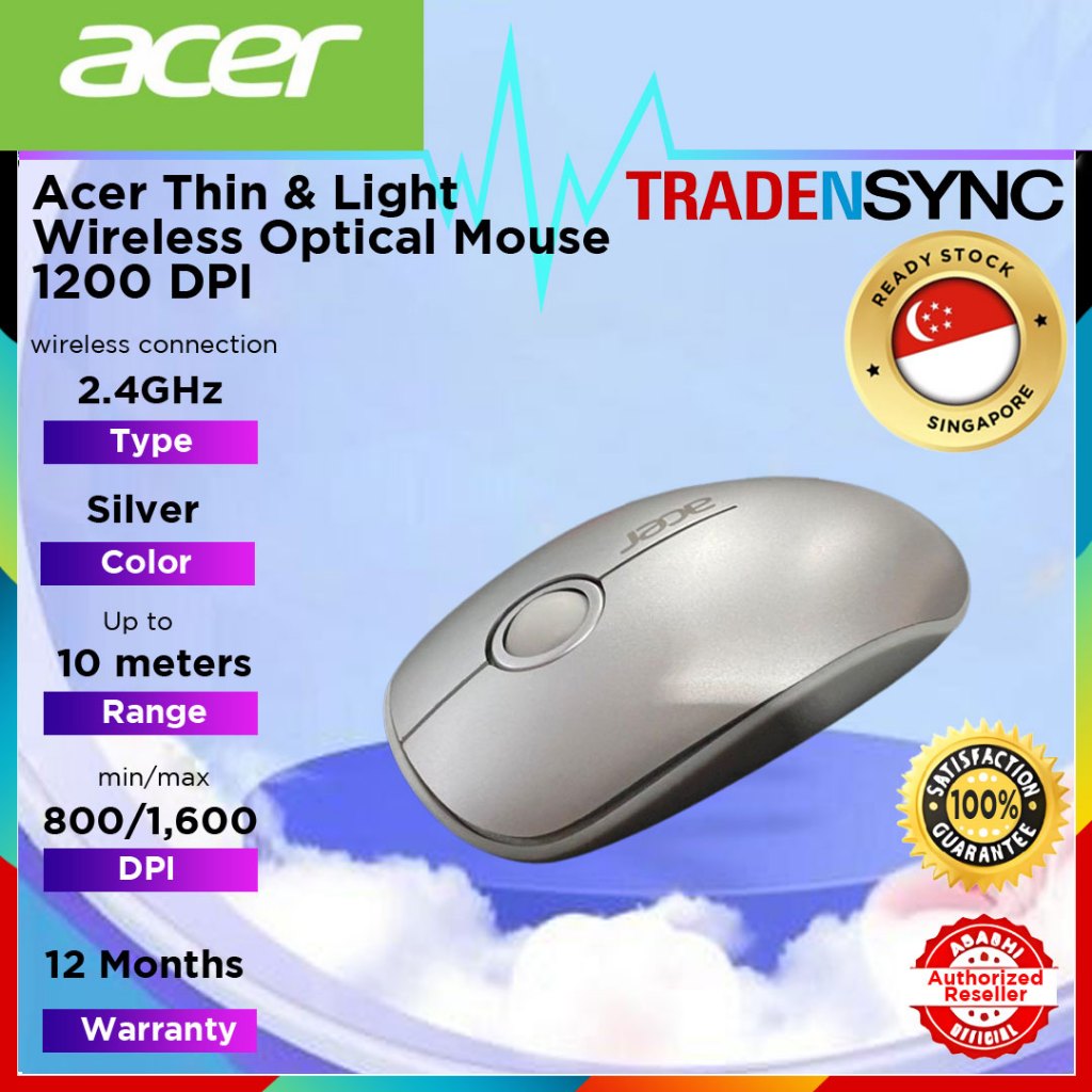 Acer Thin & Light Wireless Optical Mouse 1200 DPI 2.4GHz for MacOS ...
