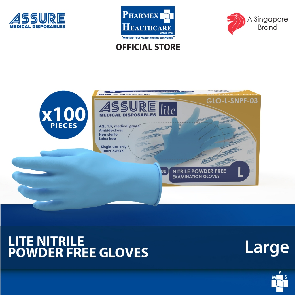 ASSURE Soft Nitrile Gloves Lite Powder-Free Blue 100 Pce/Box | Shopee ...