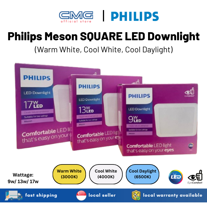 Philips Meson LED SQUARE Downlight 9w/13w/17w in DL/WW/CW | Shopee ...