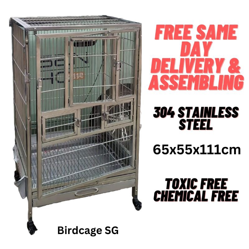 Stainless Steel Bird Cage Assembled Parrot Cage with Trolley (Local Set ...