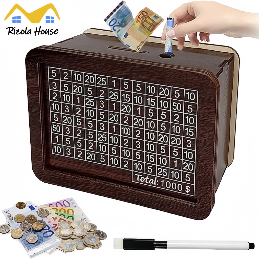 【SG】Coin Saving Box Cash Tray Cash Box With Counter Wooden Money Box ...