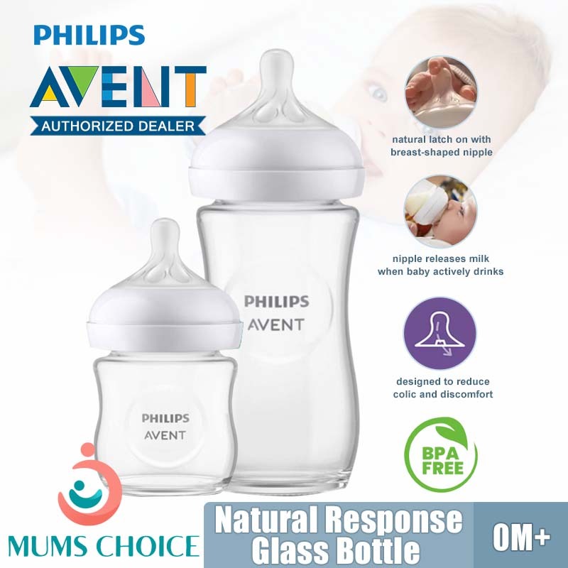 Philips Avent Natural Response Glass Bottle 120ml 240ml (Single Pack ...