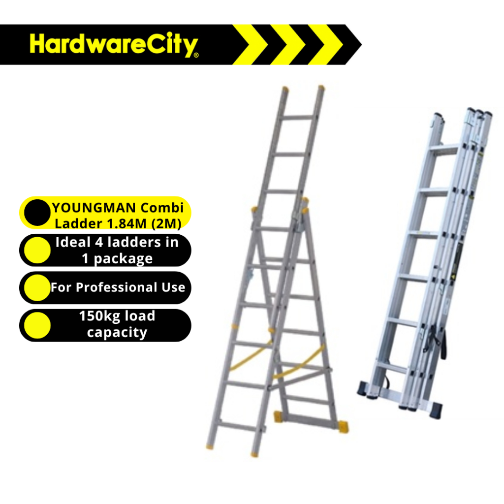 YOUNGMAN Combi Ladder 100, 4-IN-1 Combination Ladder 1.84M (2M ...