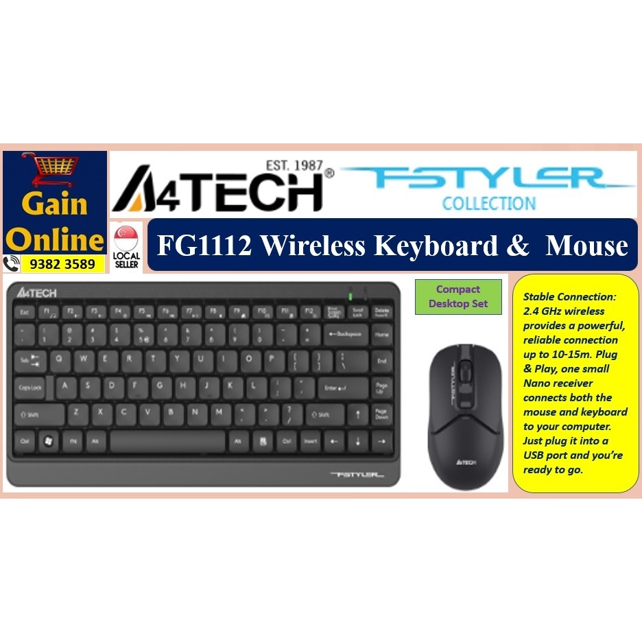 A4Tech Fstyler FG1112 2.4G Compact Desktop Set Compact Wireless Keyboard & Mouse POS (Point of ...
