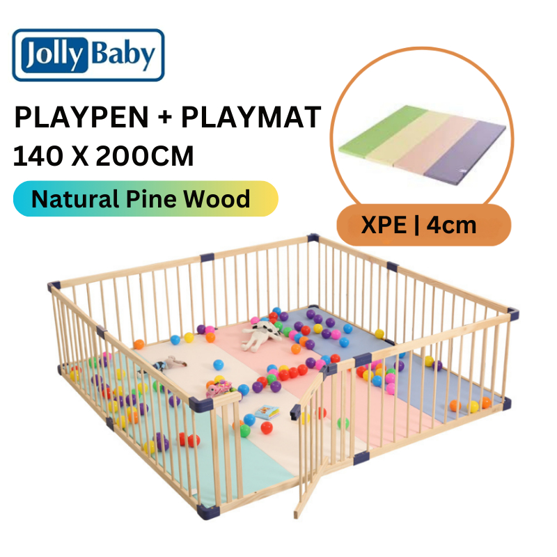 SG Local JollyBaby Solid wood indoor playpen 140x200cm / Playmat 4mm ...