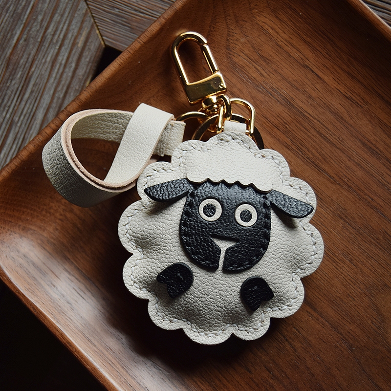 Handcrafted Shaun the Sheep Leather Keychain - Sheep Keychain & Animal ...