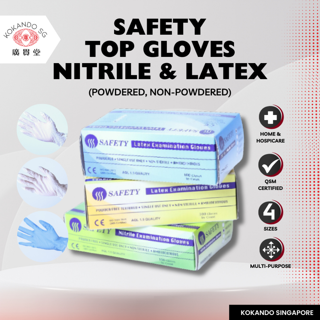 Safety Top Gloves 100Pcs - Nitrile, Latex Gloves (Powdered, Non ...