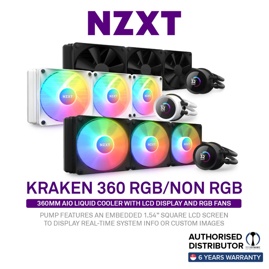 NZXT Kraken 360 With 1.54" LCD RGB / Non RGB Fans, Black & White ...