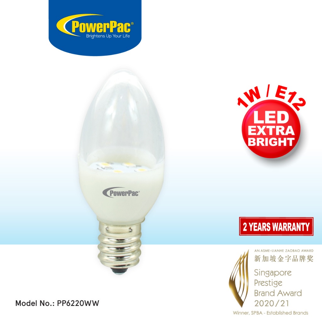 PowerPac LED Bulb, LED Light 1W E12 Warm White 财神灯(PP6220WW) | Shopee ...