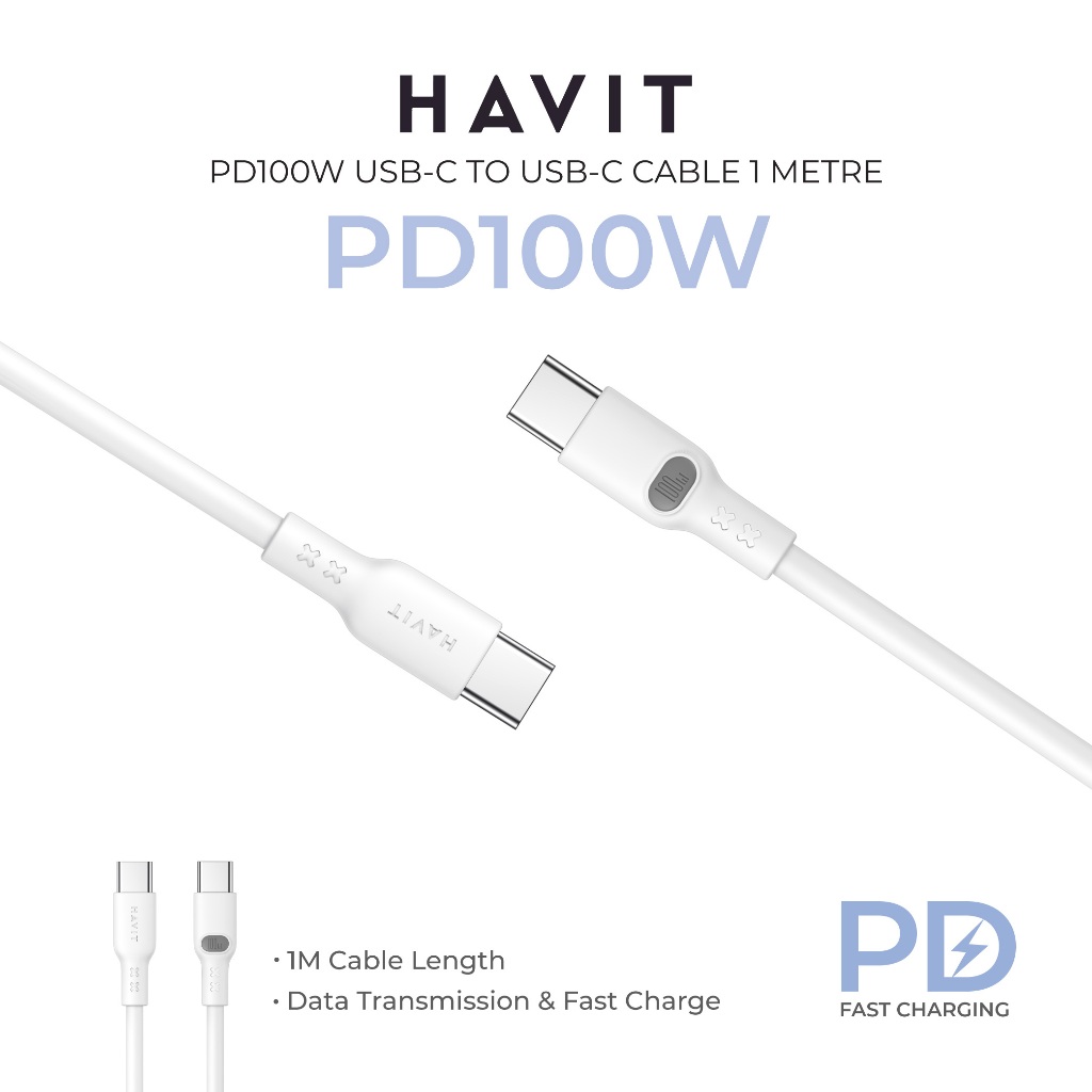 HAVIT HVCB-CB6280 PD100W USB-C to USB-C 2-in-1 High-speed Charging and ...