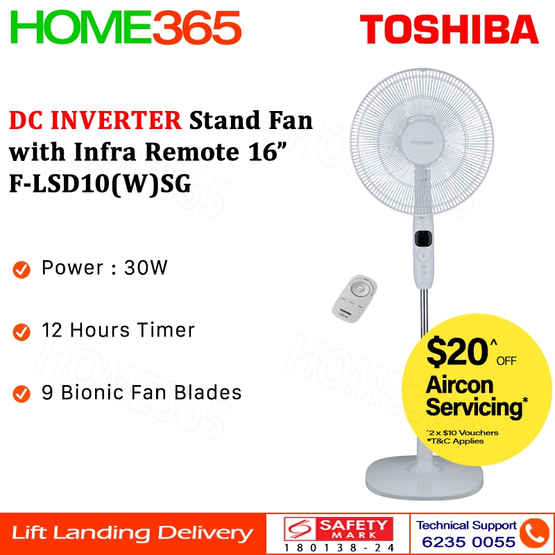 Toshiba DC Inverter Stand Fan with Remote Control 16 Inch F-LSD10(W)SG ...