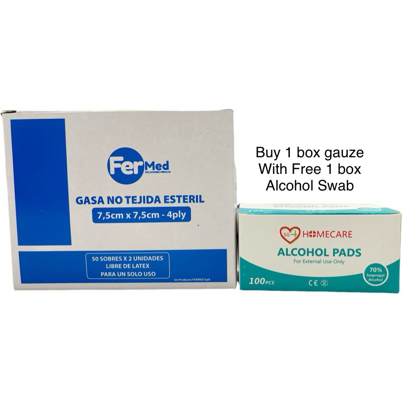 FerMed Non-Woven Sterile Gauze Swab 7.5cm X 7.5cm - 4Ply or 5cmx5cm ...
