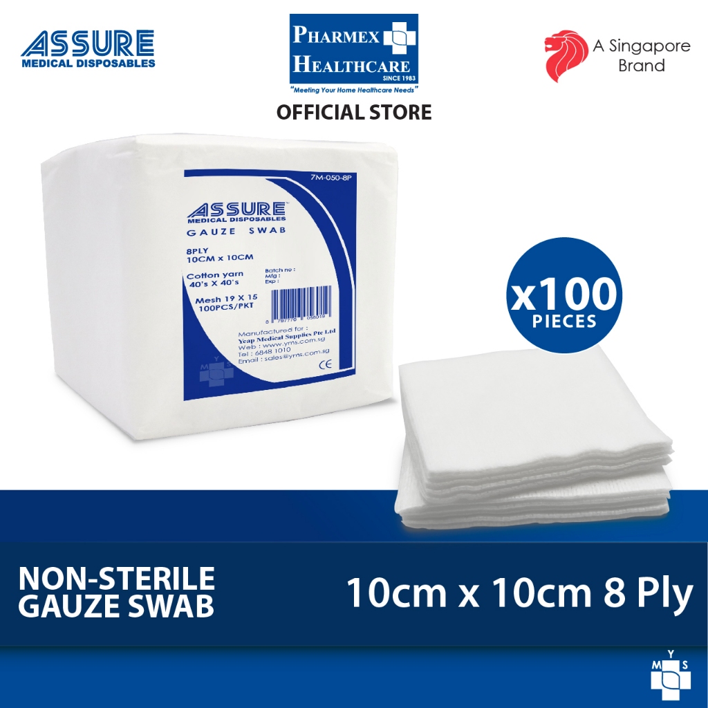 ASSURE Gauze Swab Non-Sterile (10cm x 10cm, 8-Ply) 100'S/Pkt | Shopee ...
