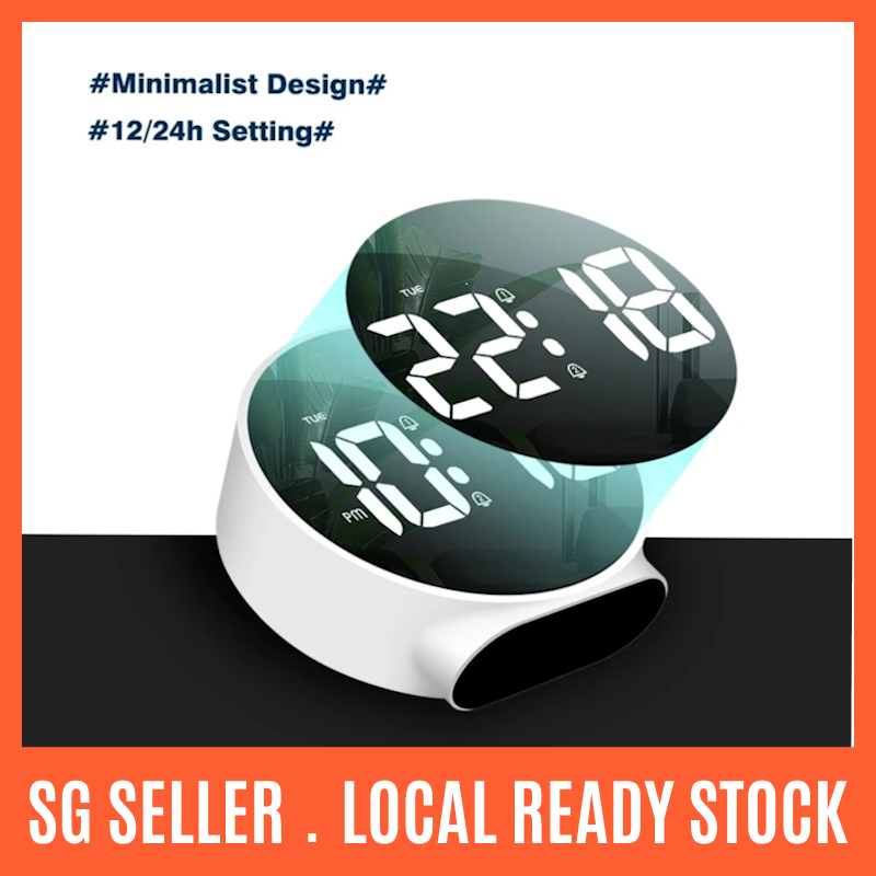 [SG] LED Digital Alarm Clock Round Clock Minimalist Design with 2 ...