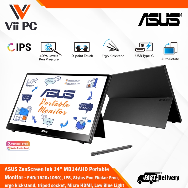 ASUS ZenScreen Ink 14" MB14AHD FHD(1920x1080) IPS, 10-point touch ...