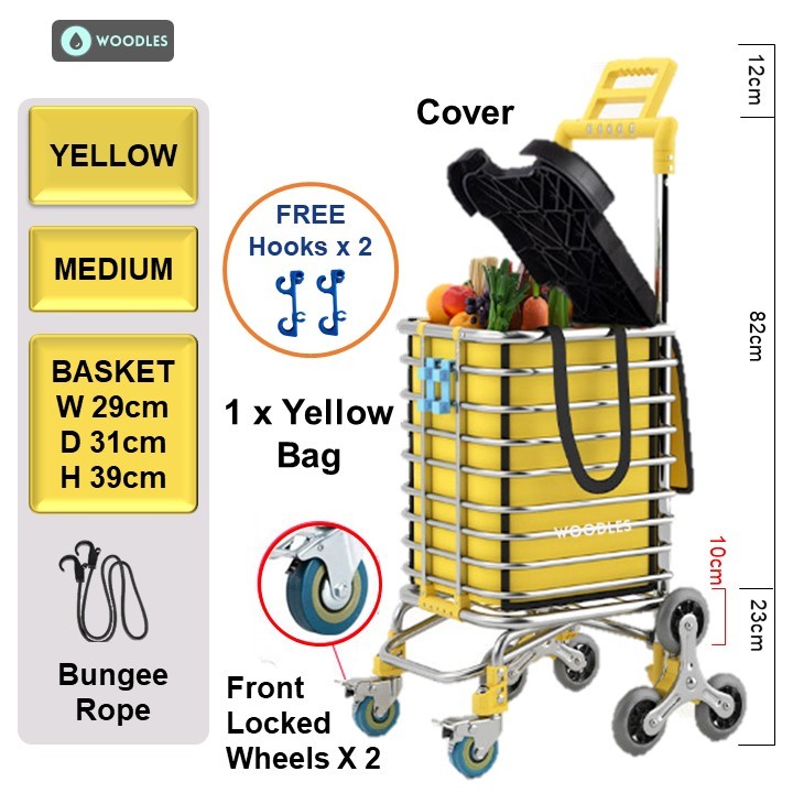 [SG Stock] WOODLES Grocery Shopping Trolley with Wheels Foldable Stair ...