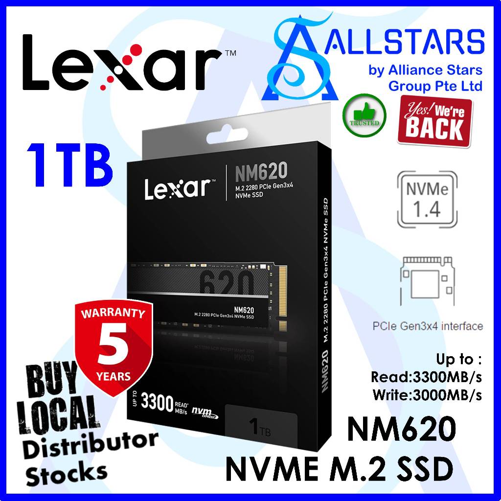 (ALLSTARS) LEXAR NM620 1TB M.2 2280 NVME SSD / PCIe Gen3x4 / up to 3300MB/s (LNM620X001T-RNNNG ...