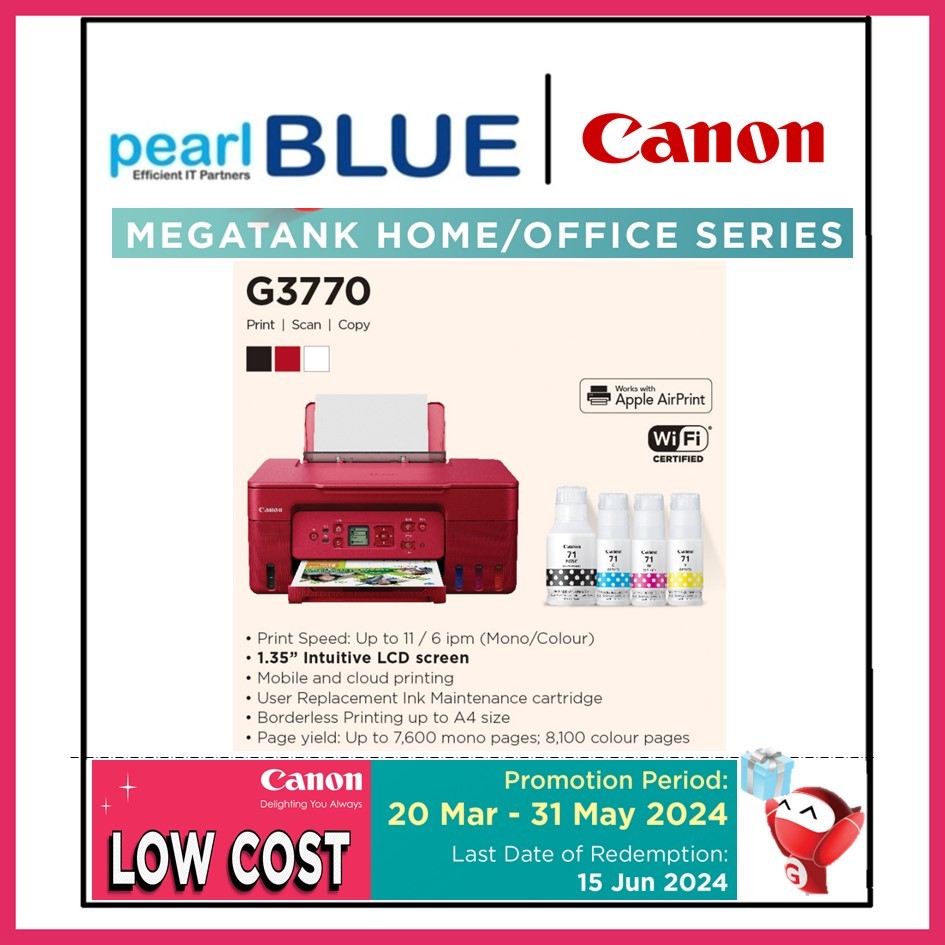 [Local Warranty] Canon PIXMA G3770 Wireless Refillable Ink Tank All-In ...