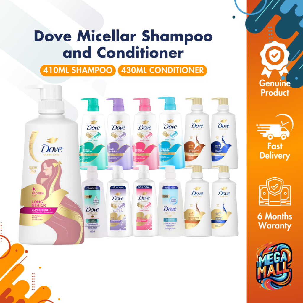 Dove Micellar Shampoo & Conditioner 410ml/430ml - Nourish, Detox, Anti ...