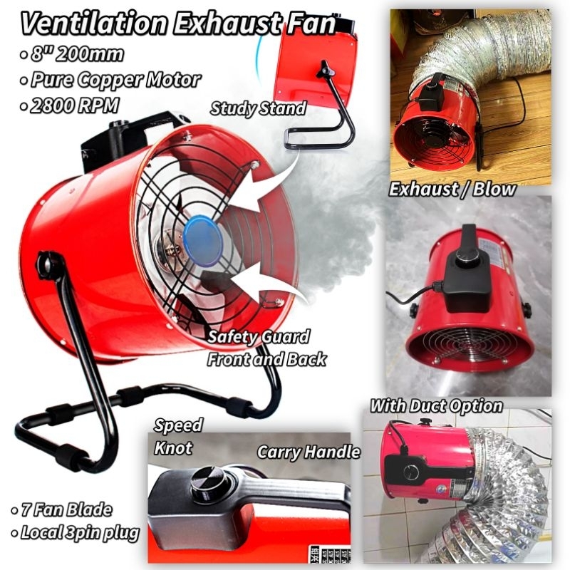 Exhaust fan Ventilation fan 50W, 4000RPM Extractor for Smoke, Dust ...