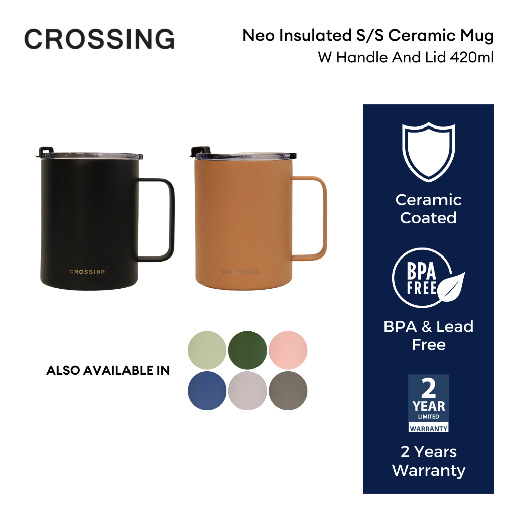 Crossing Neo Insulated S/S Ceramic Mug W Handle And Lid 420ml | Shopee Singapore