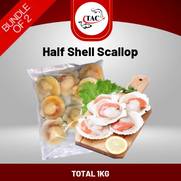 [Bundle of 2] XL Size Half Shell Scallop with Roe 500g / Size 9/10 ...