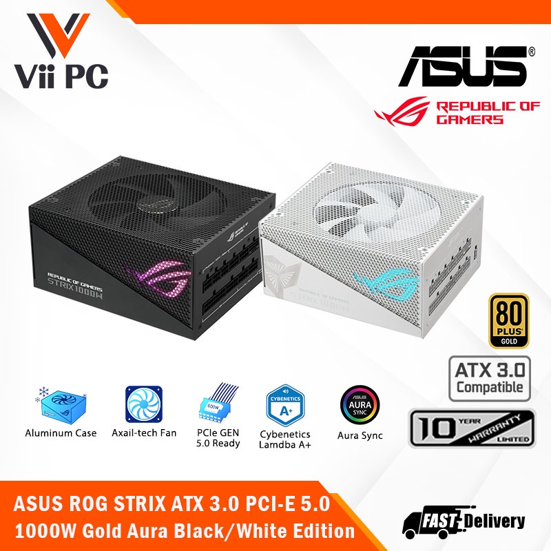 ASUS ROG Strix 1000W Gold Aura BLACK/WHITE Edition (Fully Modular Power ...