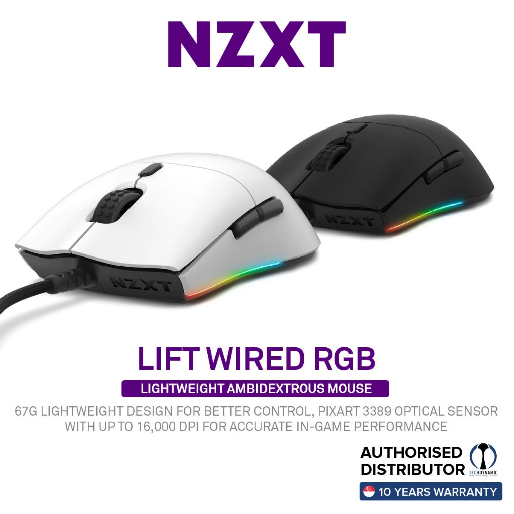 NZXT LIFT Wired RGB Gaming Mouse, Black & White | Shopee Singapore