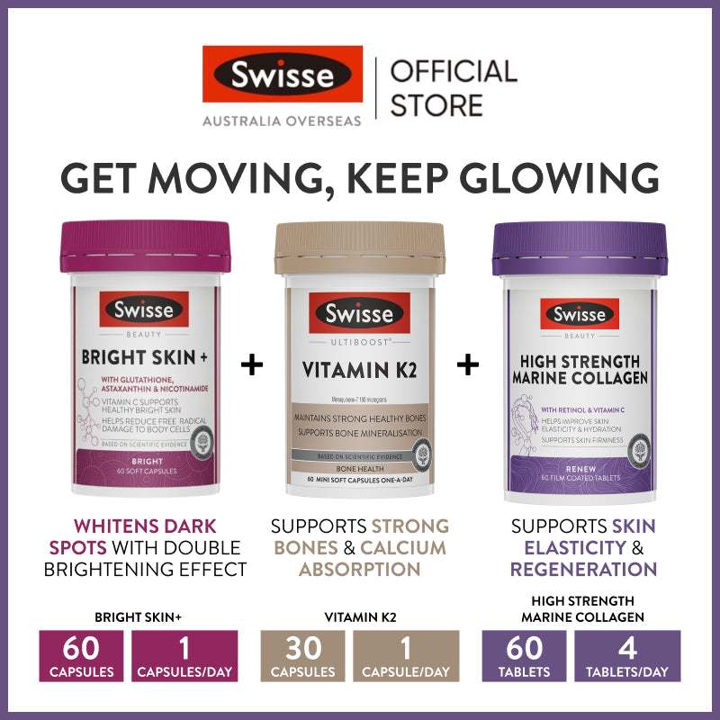 Swisse Get Moving Keep Glowing Combo Set (Vitamin K2, Bright Skin+ ...