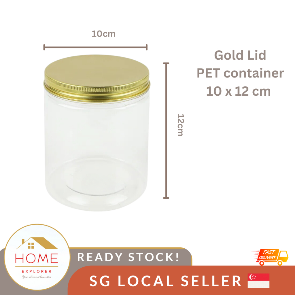 10 x 12cm Gold lid Transparent PET plastic cookie container cookie jar ...