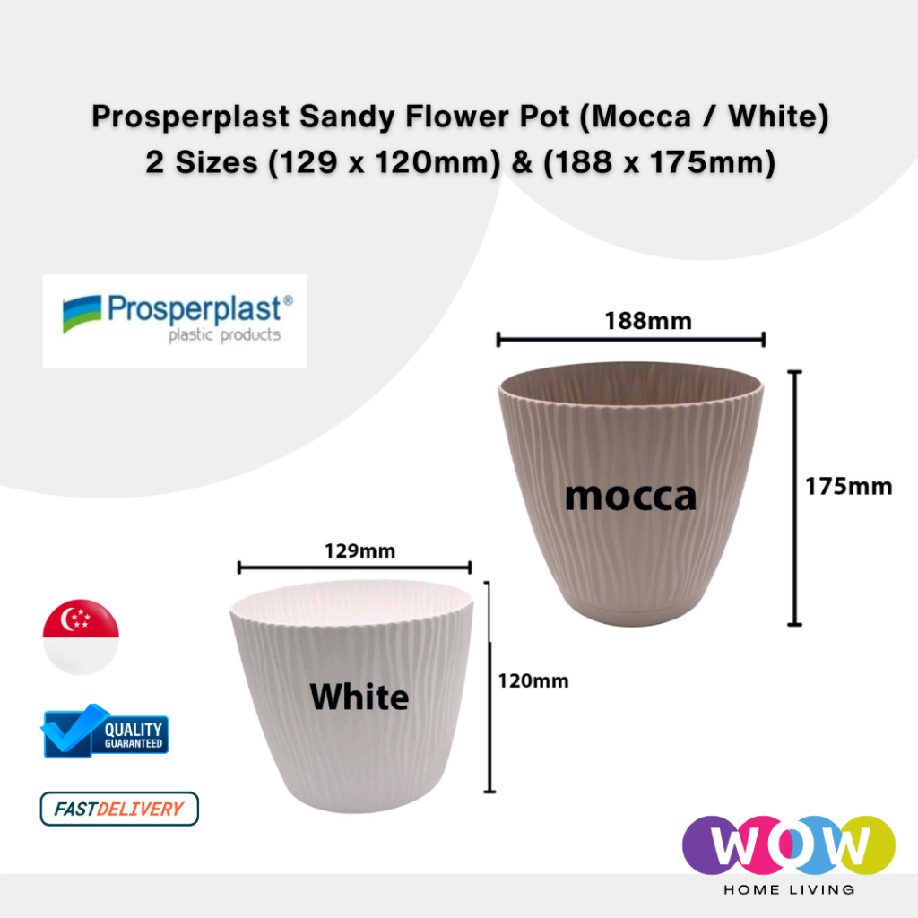 Prosperplast Sandy Flower Pot (Mocca/White) Available in 2 Sizes (129mm ...