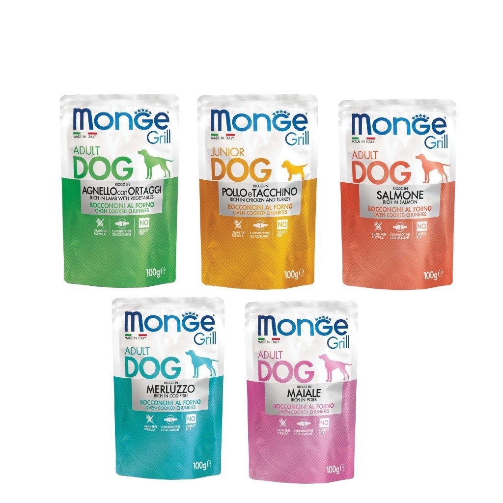 Monge Grill Dog Wet Food Pouch (12 packs x 100g) - Salmon/Cod Fish ...
