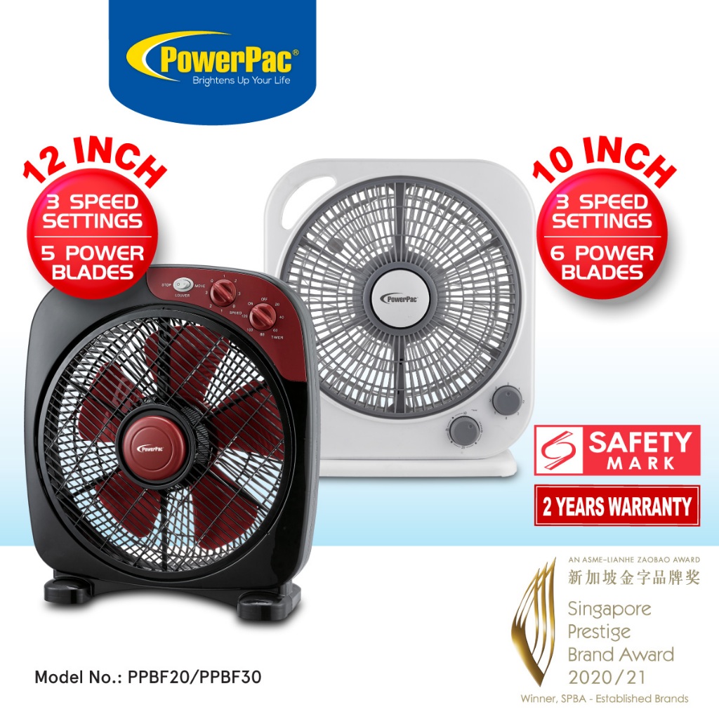 PowerPac 10" & 12" Box Fan – Adjustable Louver, Oscillation, Timer ...