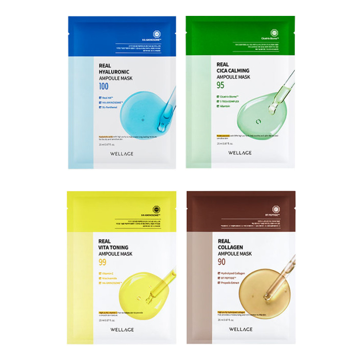 WELLAGE Real Ampoule Mask (Hyaluronic, Vita Toning, Cica Calming ...