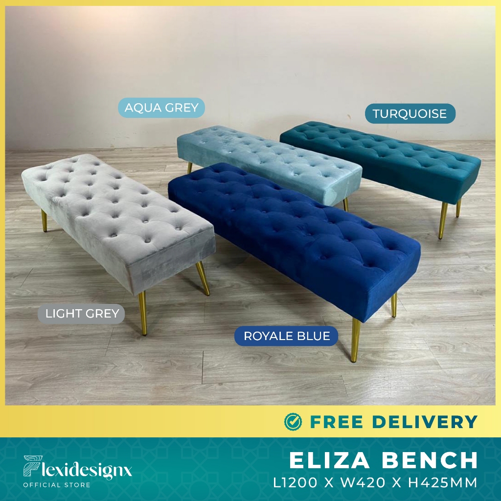 Flexidesignx 2 Seater Bench 120cm Grey Velvet Fabric Gold Metal Legs – ELIZA | Shopee Singapore