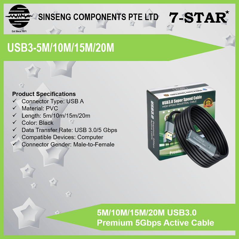 7-STAR* USB3.0 1M/3M/5M/10M/15M/20M Premium 5Gbps Active Extension USB Cable | Shopee Singapore