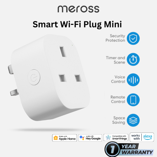 MEROSS Smart Wi-Fi Plug Mini MSS110 UK Adaptors 3 Pin Plug Wireless ...