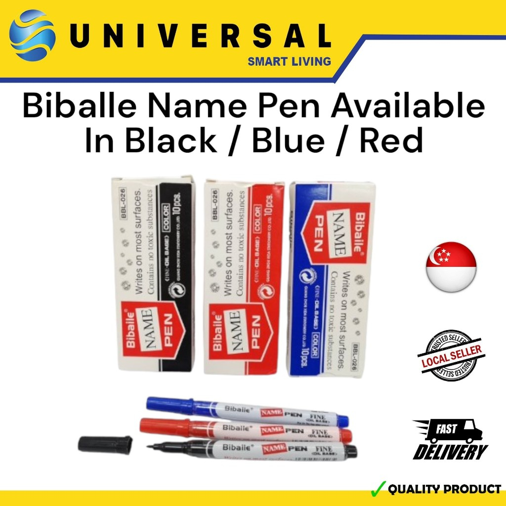 [SG SHOP SELLER] Biballe Permanent Name Pen Available In Black / Blue ...