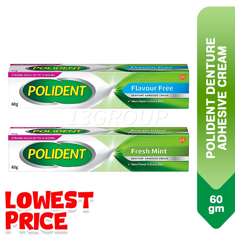 Polident Denture Adhesive Cream Fresh Mint Flavour Free, 60g (M3 ...