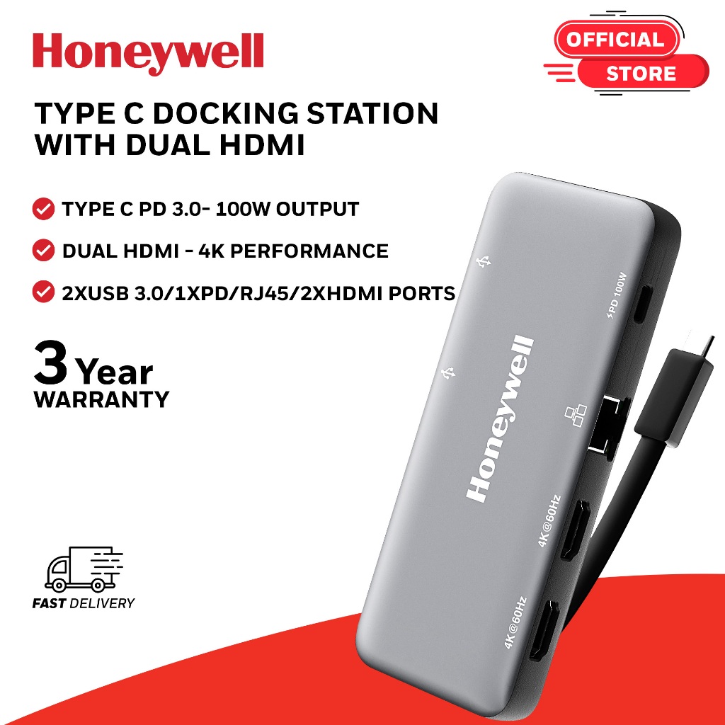 Honeywell 6-in-1 Type C Docking Station Dual 4KHDMI 1GBPS Ethernet ...