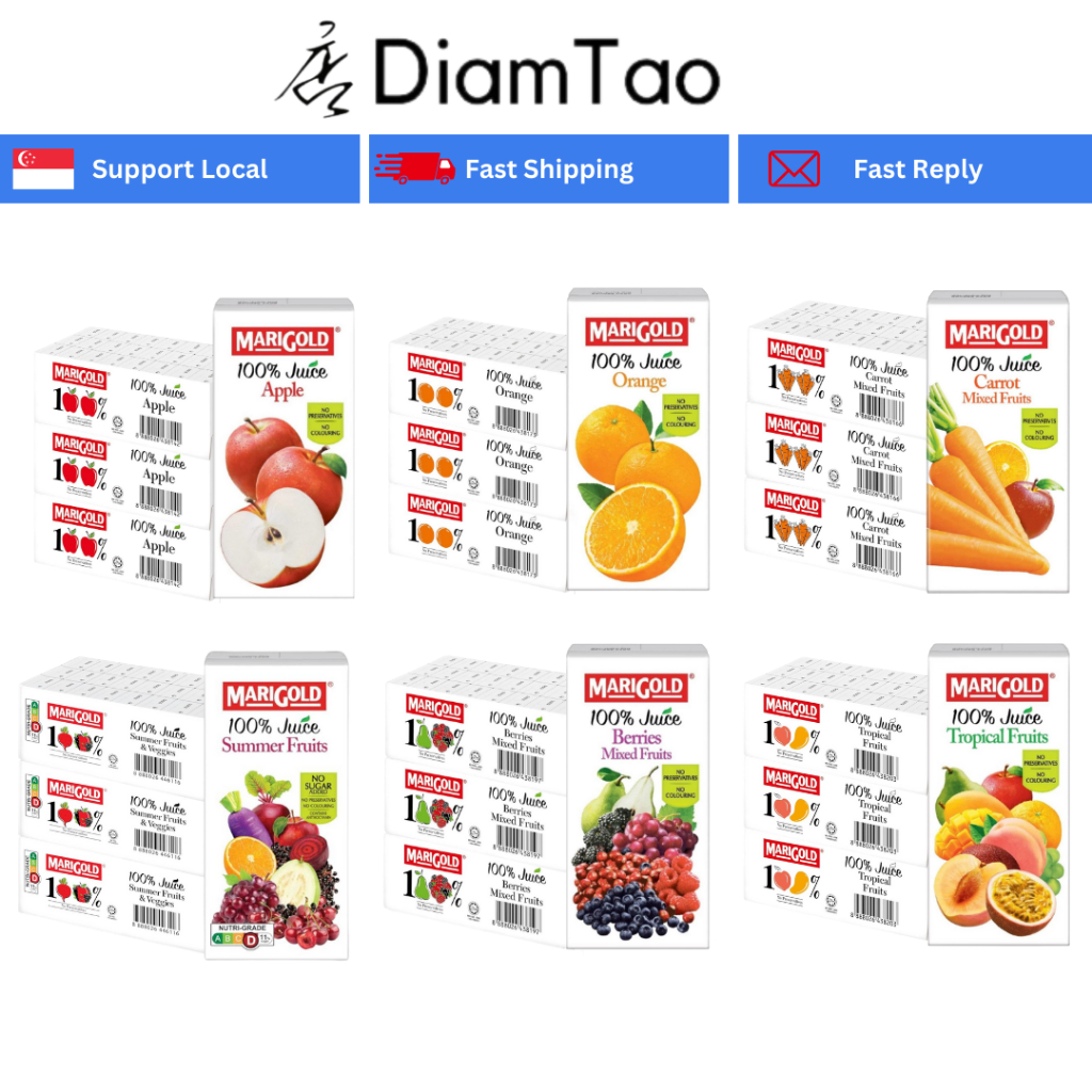 [Bundle of 3] Marigold 100& Juice Packet Drinks, Tetrapak Flavors 200ml ...