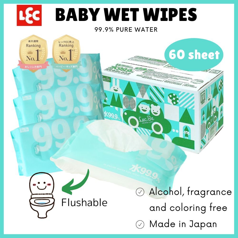 LEC 99.9-Percent Pure Water Baby Wipes (Flushable) 60 Sheet. | Shopee Singapore