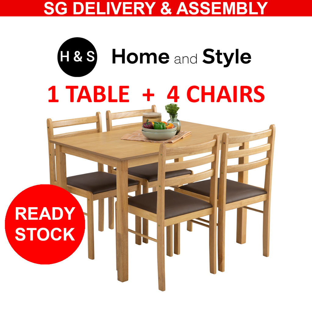[SG SELLER] Complete Set 1 Dining Table with 4 Chairs. Wooden dining ...