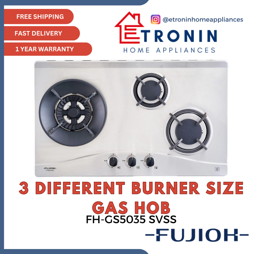 Fujioh Gas Hob with 3 Different Burner Size FH-GS5035 SVSS PUB | LPG ...