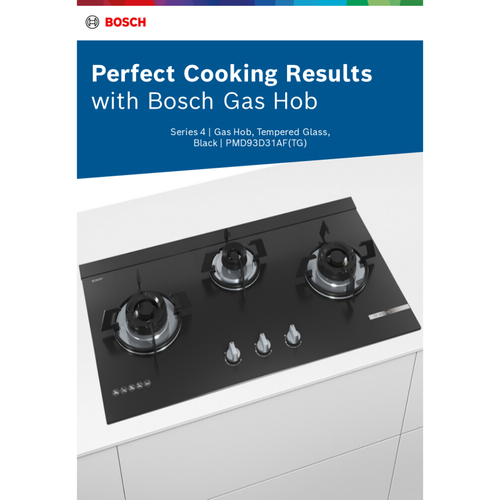 Bosch PMD93D31AF Built In Black Tempered Schott Glass Gas Hob 3 gas ...