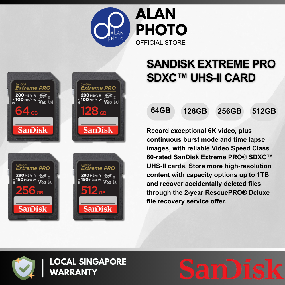 SanDisk Extreme PRO SDXC™ UHS-II Card V60 U3 Class 10 280MB/S [64GB / 128GB / 256GB / 512GB ...