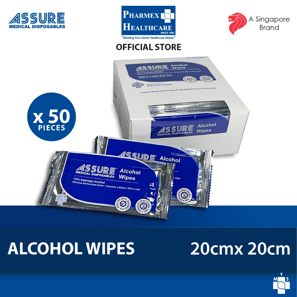 ASSURE Alcohol Wipes 20cm X 20cm, 50Pcs/Box | Shopee Singapore