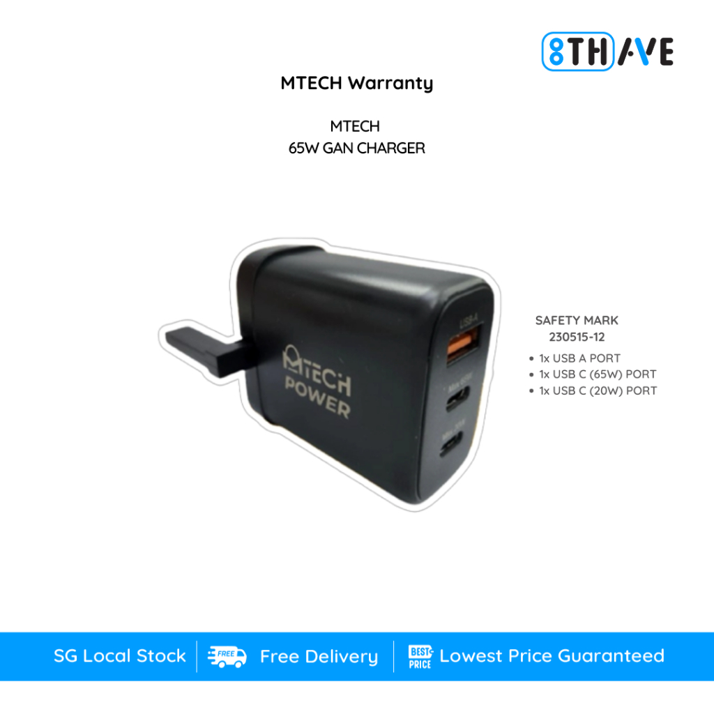 MTech Power Bolt 65W GaN Charger | 6 Months Warranty | SG Local ...
