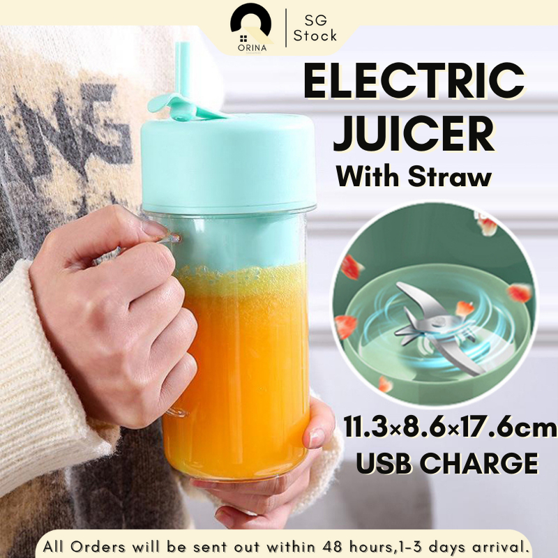 [SG] Portable Blender Bottle Electric Juicer With Straw 420ML Juice Cup Wireless Juicer ...